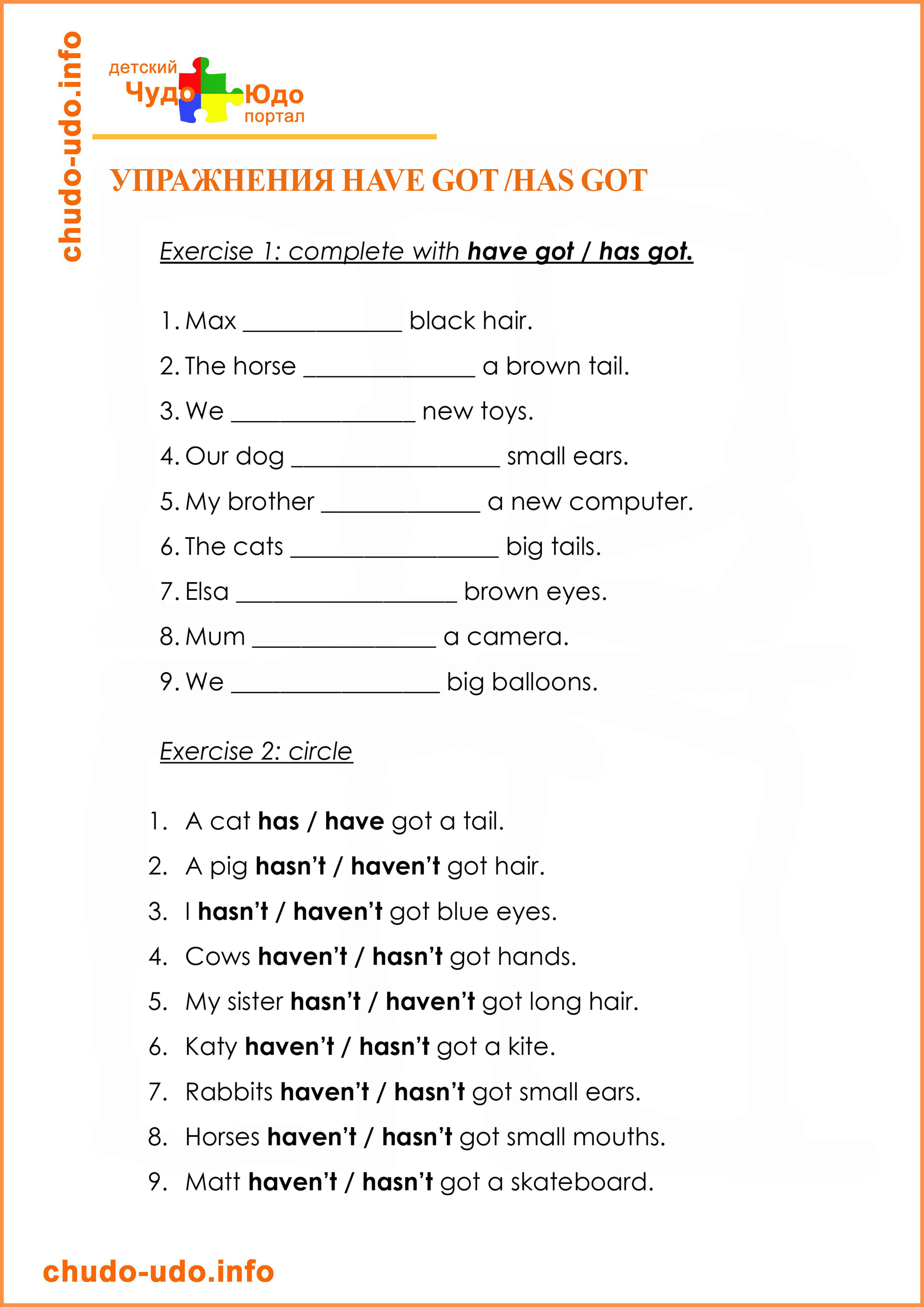 Have got has got worksheets for kids
